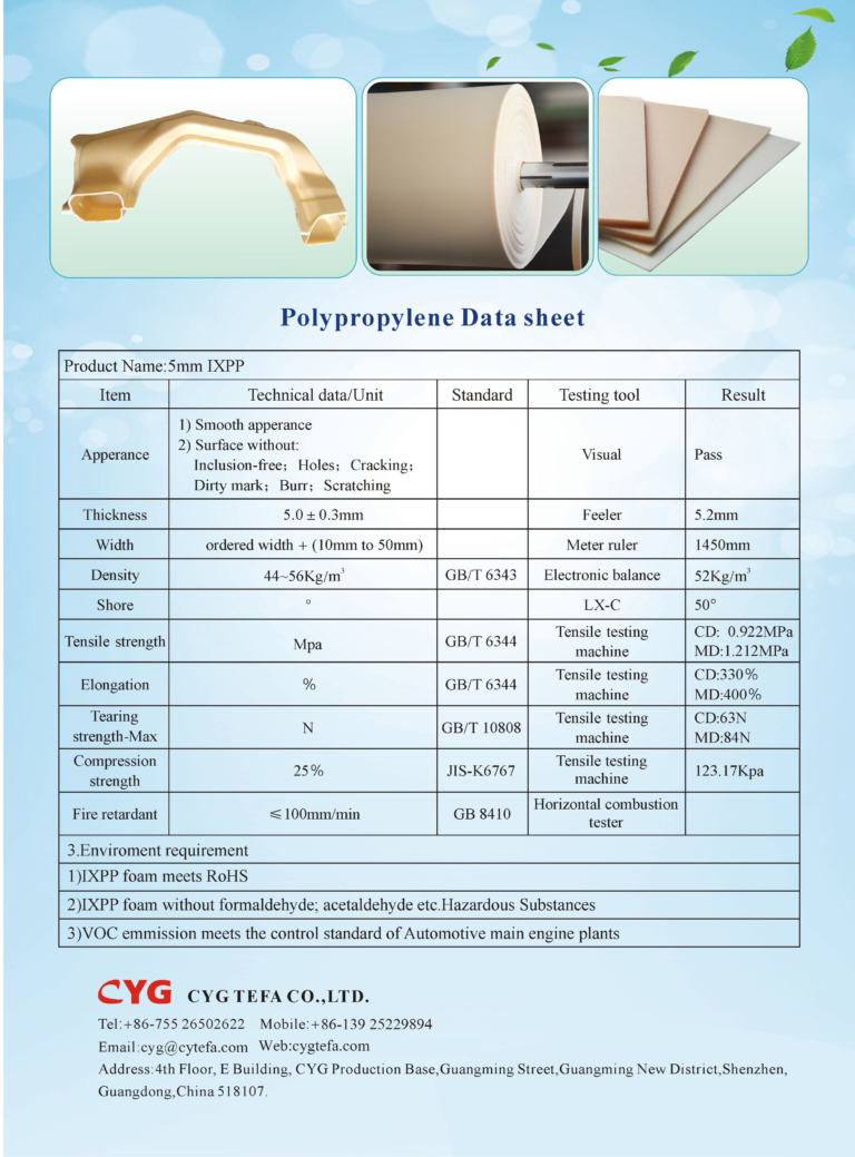 polypropylene data sheet | CYG TEFA Cross-linked PE Foam Leading brand ...