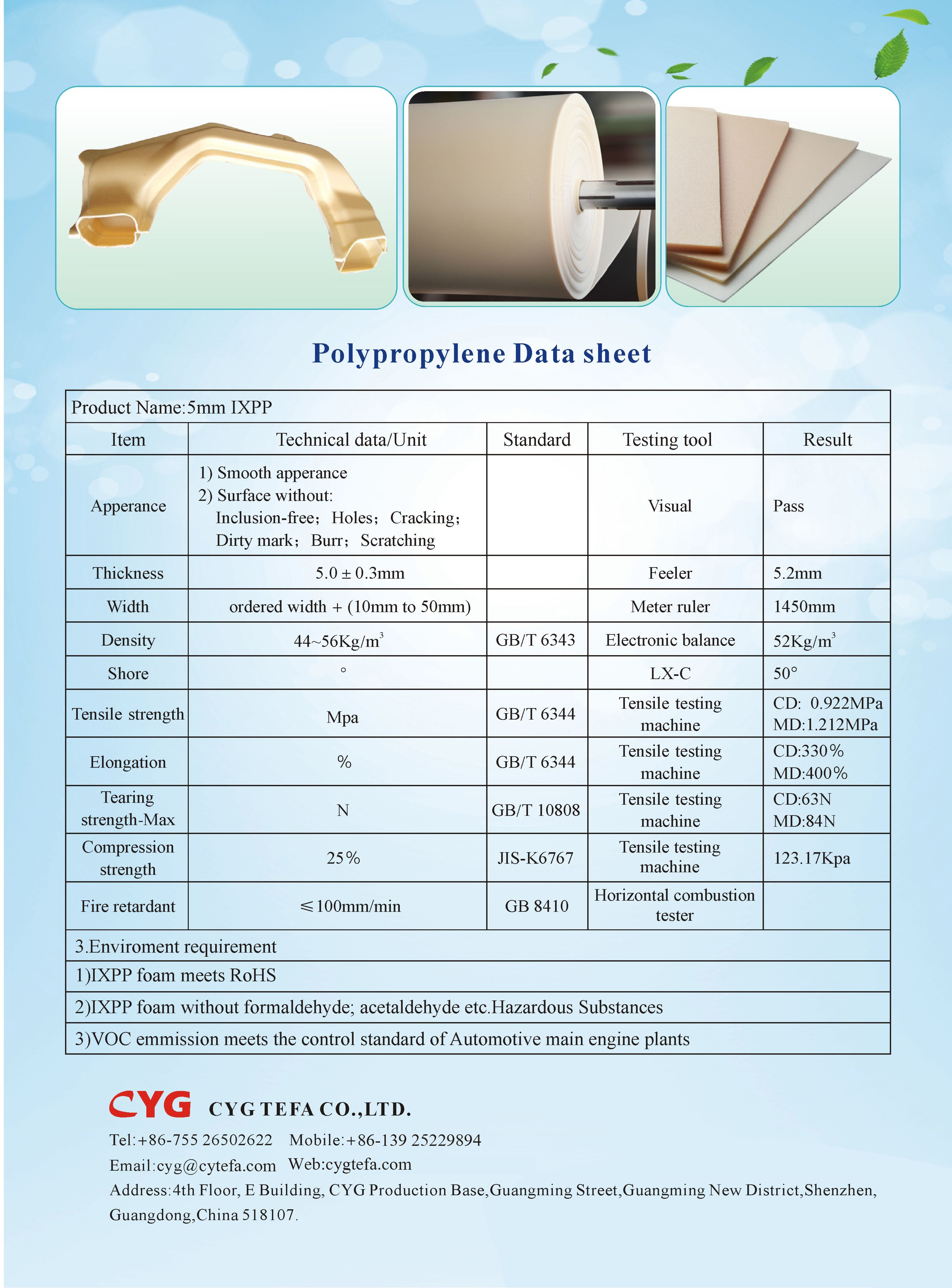 Polypropylene Data Sheet CYG TEFA Cross linked PE Foam Leading Brand